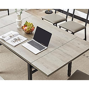AMNOOL Folding Dining Table 1.2 Inch Thick Table Top Rectangle Retractable Dining Table with 2 Drop Leaves Adjustable Legs Desk Game Table for Dining Room Living Room Small Space (Grey)