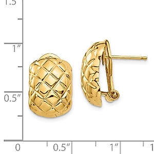 14K Yellow Gold Polished Quilted Omega Back Post Earrings
