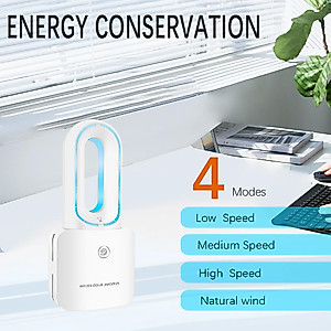 Bladeless Desk Fan USB Small Rechargeable Fan Quiet Office Fan 12 Inch 4 Speeds Touch Control Easy to Clean Desk Fan Small Quiet Ideal for Home Office Travel