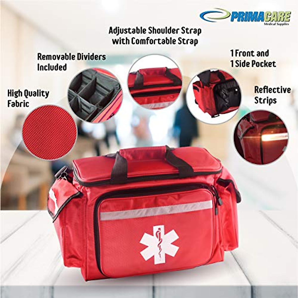 Primacare KB-1088 EMT First Responder Trauma Bag | Empty Deluxe EMS Shoulder Bag | Professional First Aid Kit Bag with 4 Large Compartments for Emergency Medical Supplies