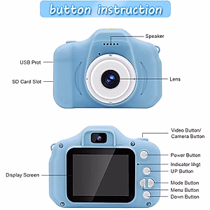Kids Camera, 1080P Video 2.0-inch Screen Front and Rear Camera Digital Cameras for Boys and Girls Gift Age 3-9 Years,Blue