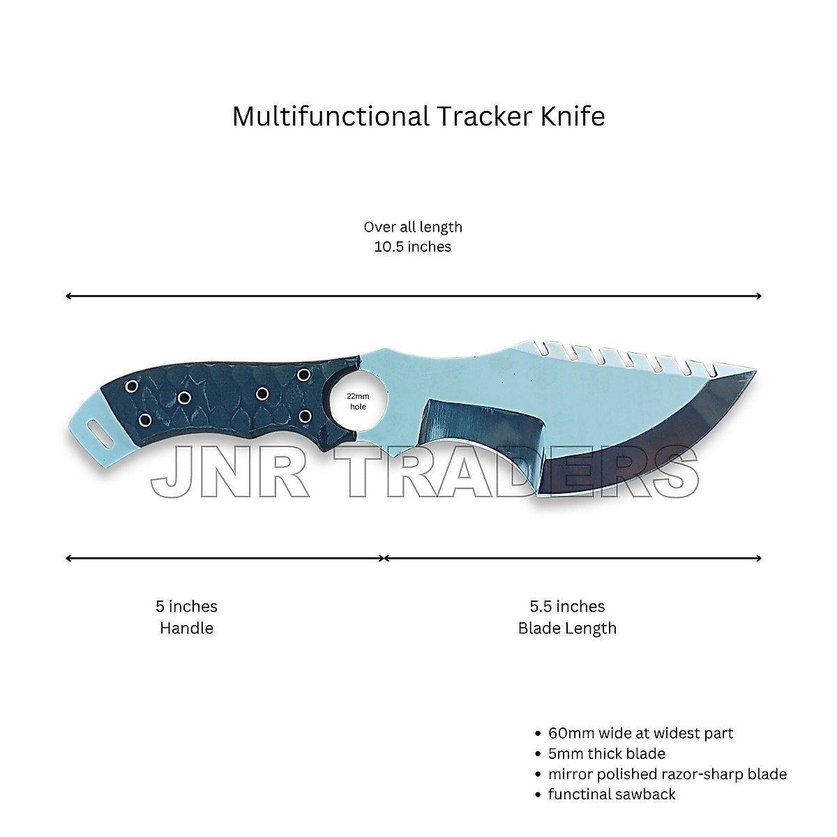JNR Traders Handmade Tracker knife with sheath belt tracker knife Horizontal carry tracker knife full tang fixed blade Hunting knife edc tracker knife