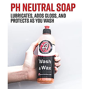 Adam's Wash & Wax 16oz - Car Wash Soap Infused with Pure Carnauba Car Wax Polymers | Paint Protection | Use in 5 Gallon Bucket Foam Cannon Foam Gun | RV, Boat, Marine Vehicle Wash