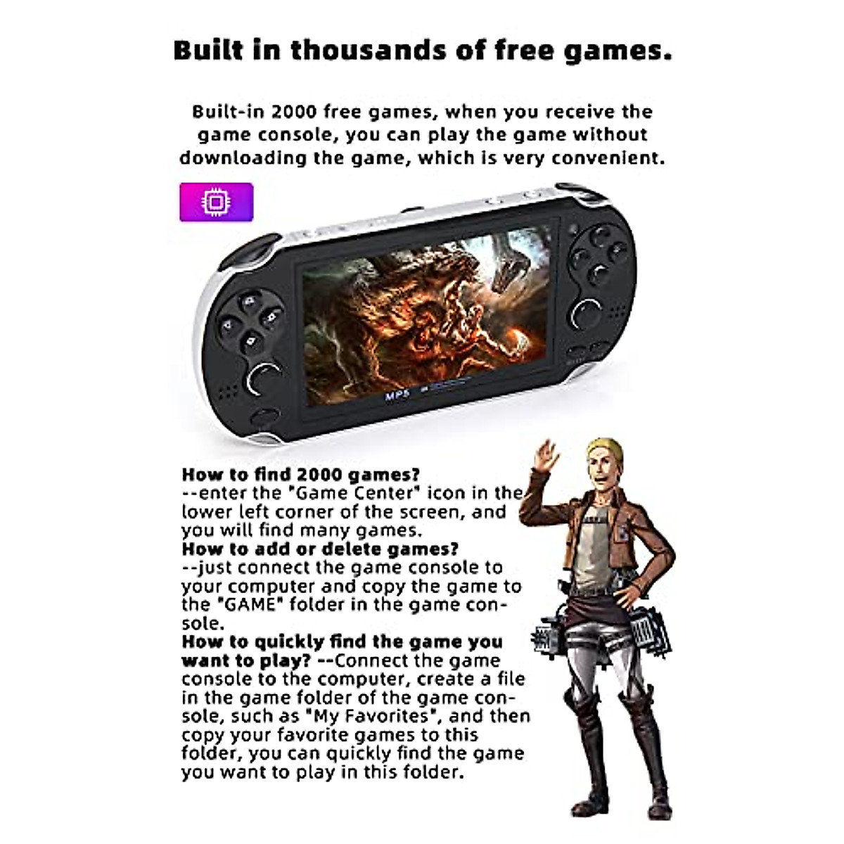 CZT 4.3 inch 8GB Double Joystick Handheld Game Console Build in 2000 Games Video Game Console Support Multiple simulators Portable Games MP4 Player TV Out