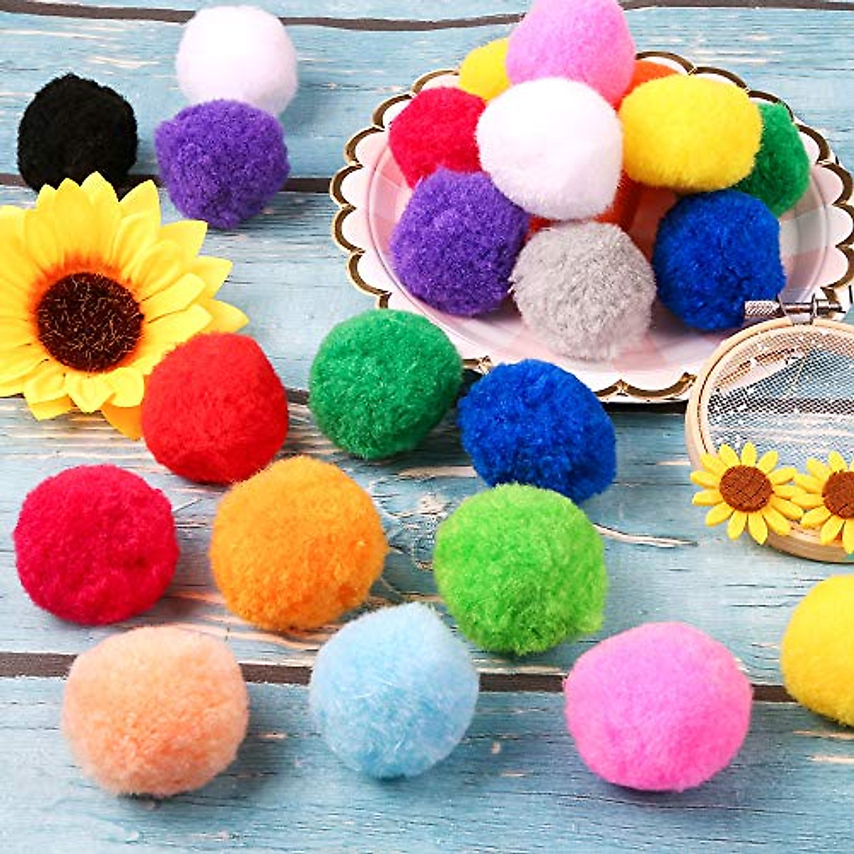 Pllieay 60pcs 15 Colors 2 Inch Very Large Assorted Pom Poms Arts and Crafts for DIY Creative Crafts Decorations