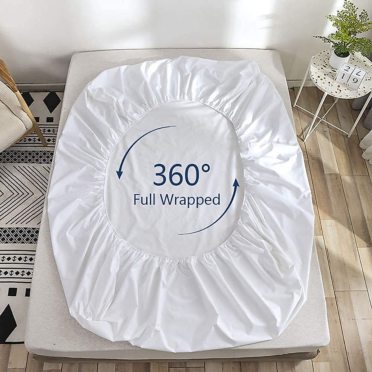 Full XL Fitted Sheet and Full XL Mattress Protector Waterproof, Fitted Bed Sheet for PillowTop Thick Mattress 21" Extra Deep Pocket White, Cotton Terry Mattress Cover Noiseless Kids Pee Bed 18"