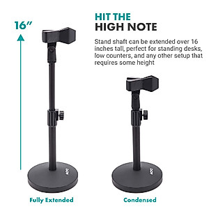 Movo TMC-5 Heavy Duty Desktop Microphone Stand with Weighted Round Base and Mic Holder for Desk - 16" Extendable Microphone Desk Stand - Compact Metal Desktop Mic Stand for Podcasts, Gaming