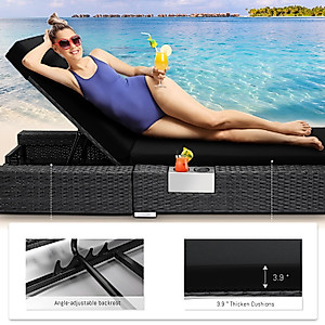 BULEXYARD Black Patio PE Wicker Lounge Chaise Chair Sets of 2 Conversation Rattan Outdoor Furniture Heavy Duty Deep Seating Recliner Handwoven (Black Lounge Chaise x2)