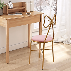 Ringmaster Modern Makeup Vanity Chair Stool Pink Bow Vanity Chair Bedroom Princess Chair,Armless Dressing Chair Cute Makeup Chair with Butterfly Backrest (Deep Pink)