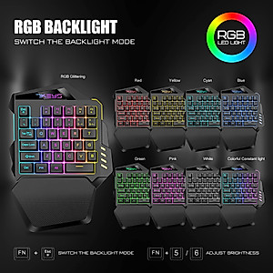 7KEYS Wireless One Handed Gaming Keyboard, 2.4GHz Half Keyboard 35 Keys RGB Backlight, Comfortable Wrist Rest Teclado, Power Saving Keypad for PC Laptop