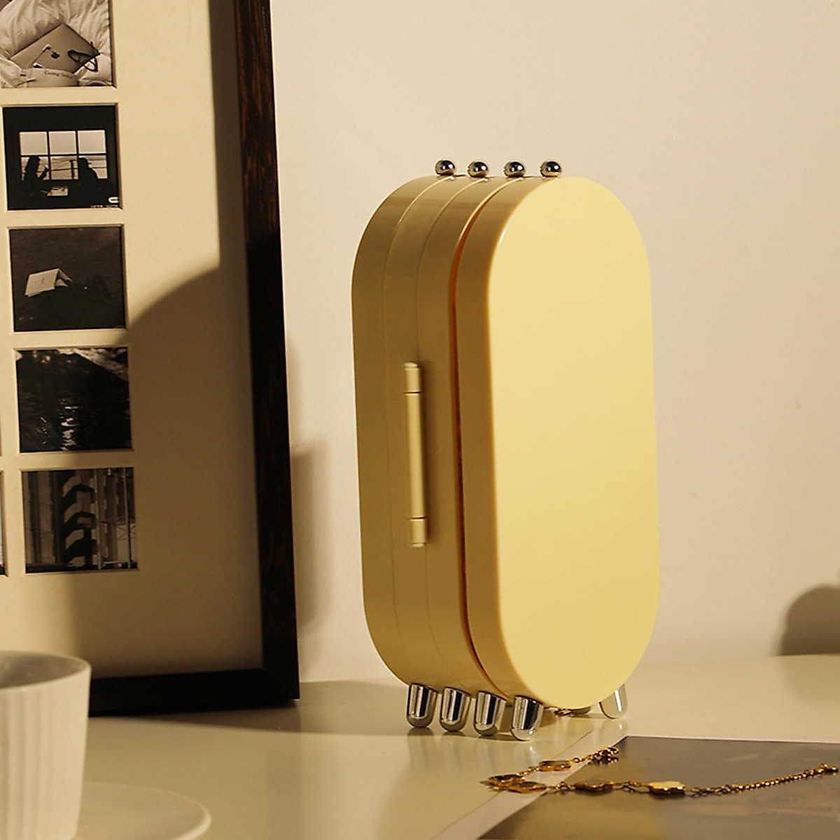 Slote Foldable Jewelry Box Organizer，With Mirror Earring Holder Stand, Small Jewelry Organizer Box Suitable for Storing Drop Earrings, Bracelet, Necklaces, Rings. Gifts for Woman and Girls(Off-White)