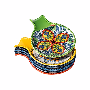 Ceramic Spoon Rest for Stove Top, Large Spoon Holder for Kitchen Counter, Cooking Utensil Rest for Ladle, Spatula, Tongs, Housewarming Gifts Set of 6 - Bohemian Style