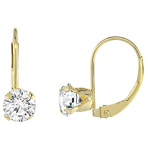 10k Yellow Gold Cubic Zirconia Leverback Earrings 6mm Round 1.5 ct, 9/16 inch
