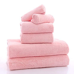 MOONQUEEN Ultra Soft Towel Set - Quick Drying - 2 Bath Towels 2 Hand Towels 2 Washcloths - Microfiber Coral Velvet Highly Absorbent Towel for Bath Fitness, Bathroom, Sports, Yoga, Travel (Pink, 6 Pcs)