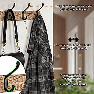 Yoimori Coat Hooks Wall Mount, Wood Coat Hooks Wall Mounted with 4 Wall Hooks, Wall Hangers Coat Rack Wall Mount for Entryway Living Room Bedroom(Carbonized Black)