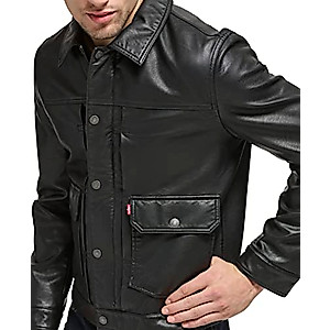 Levi's Men's Lightweight Trucker Shirt Jacket, Black Faux Leather