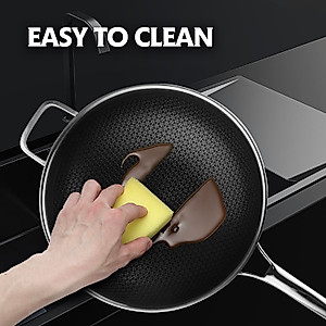 DOTCLAD Wok pan,Hybrid 12 inch Wok with Lid, PFOA Free Cookware,non stick Stainless Steel Woks & Stir-fry pans Nonstick, Dishwasher and Oven Safe, Works on Induction