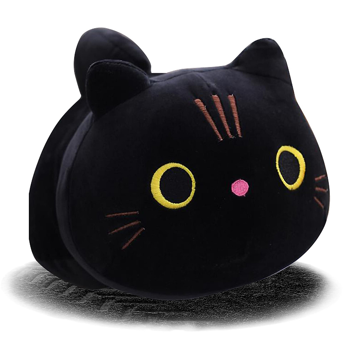 Cuecutie 9.8" Black Cat Plush Kawaii Cat Pillow Black Cat Stuffed Animal Plushies Cute Round Eyes Kitten Plush Doll Toy for Friend Birthday Valentine Christmas