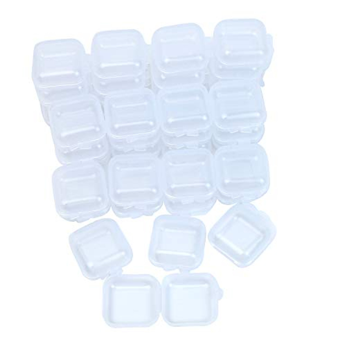 AUEAR, 40 Pack Mini Square Storage Containers Box with Hinged Lid Clear Earplugs Storage Box Plastic Transparent Storage Box for Tiny Bead Jewelry