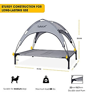 TUKELER Elevated Dog Bed with Canopy,Outdoor Dog Bed, Portable Raised Dog Cot for Medium Sized Dogs,Cool and Breathable,41.7"x19.5"x35.5", Grey