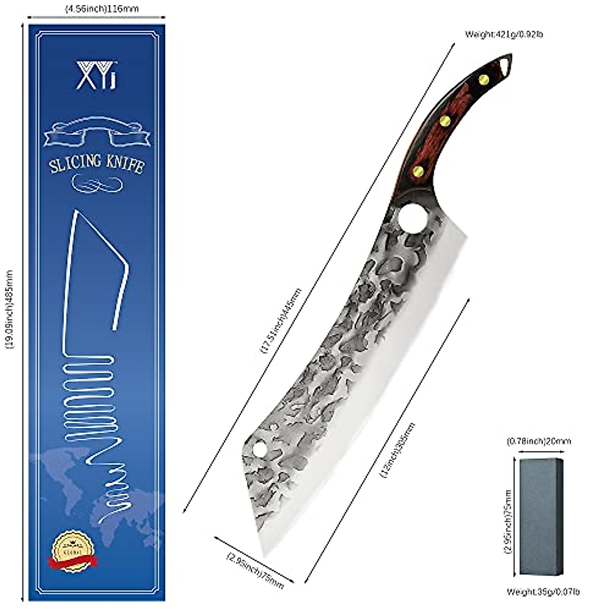 XYJ Full Tang 12 Inch Long Knife Finger Hole Design Stainless Steel Extra Long Blade Ergonomic Wood Handle Japanese Chef Vegetable Knife For Cutting Cake Watermelon Brisket
