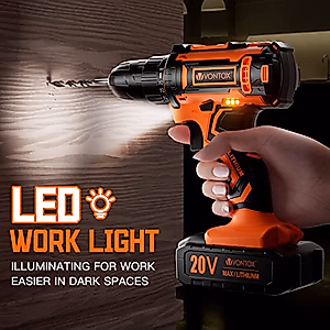 Drill Set, V VONTOX 20V Cordless Drill with 2 Batteries 2.0AH & Fast Charger, Home Power Drill 3/8" Keyless Chuck, 370 In-lb Torque, 2 Speed, 25+1 Position, 24pcs Drill for DIY