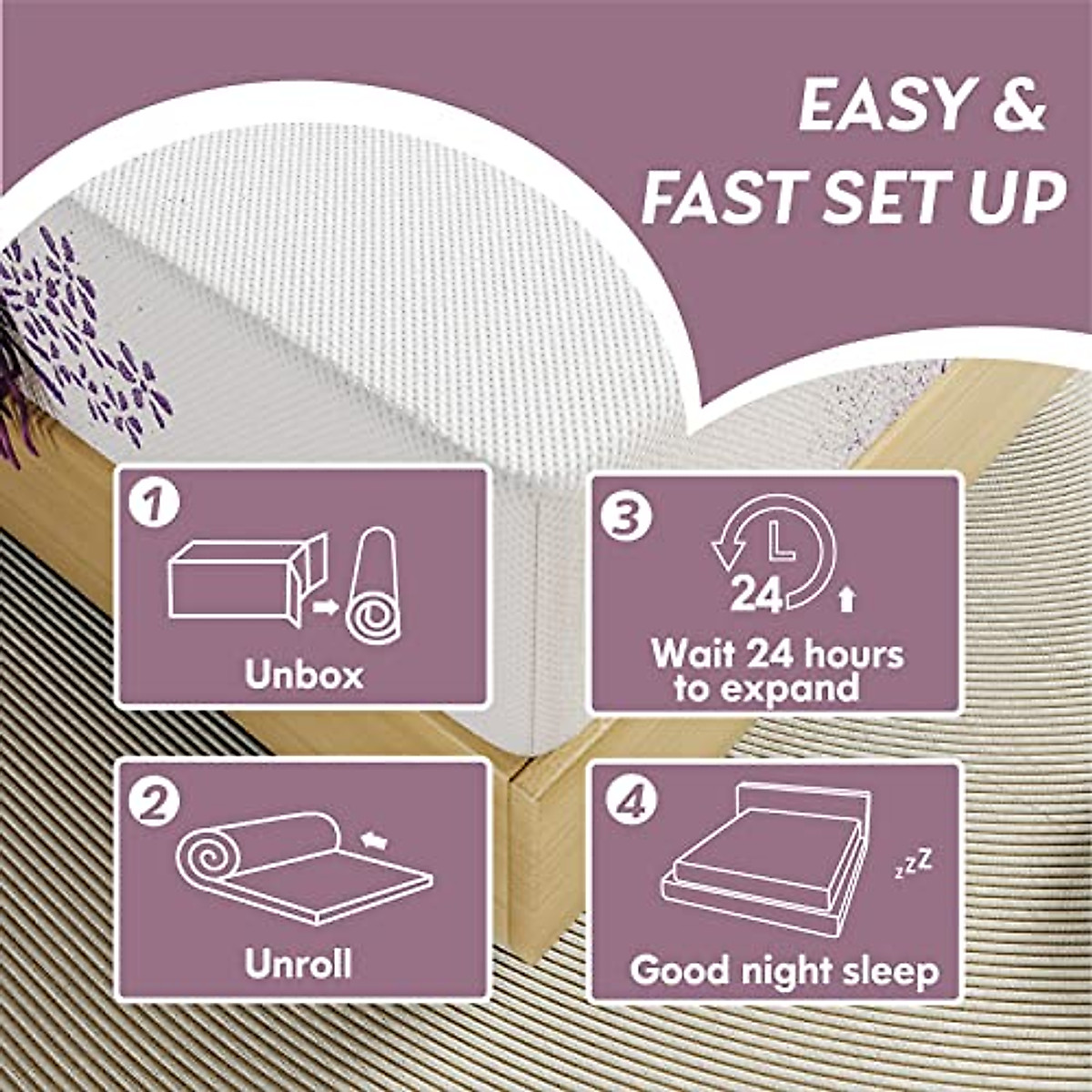 Dyonery Lavender Twin Memory Foam Mattress 8 Inch, Bed in a Box, CertiPUR-US Certified, AeroFusion Memory Foam, Made in USA, Medium, 38”x75”x8”, Purple