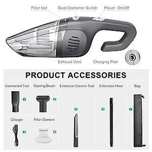 AUKUN Handheld Vacuum, Mini Vacuum 8KPA Suction Portable Vacuum Handheld Vacuum Cordless Wet/Dry Quick Charge Portable Vacuum Cleaner for Home and Car