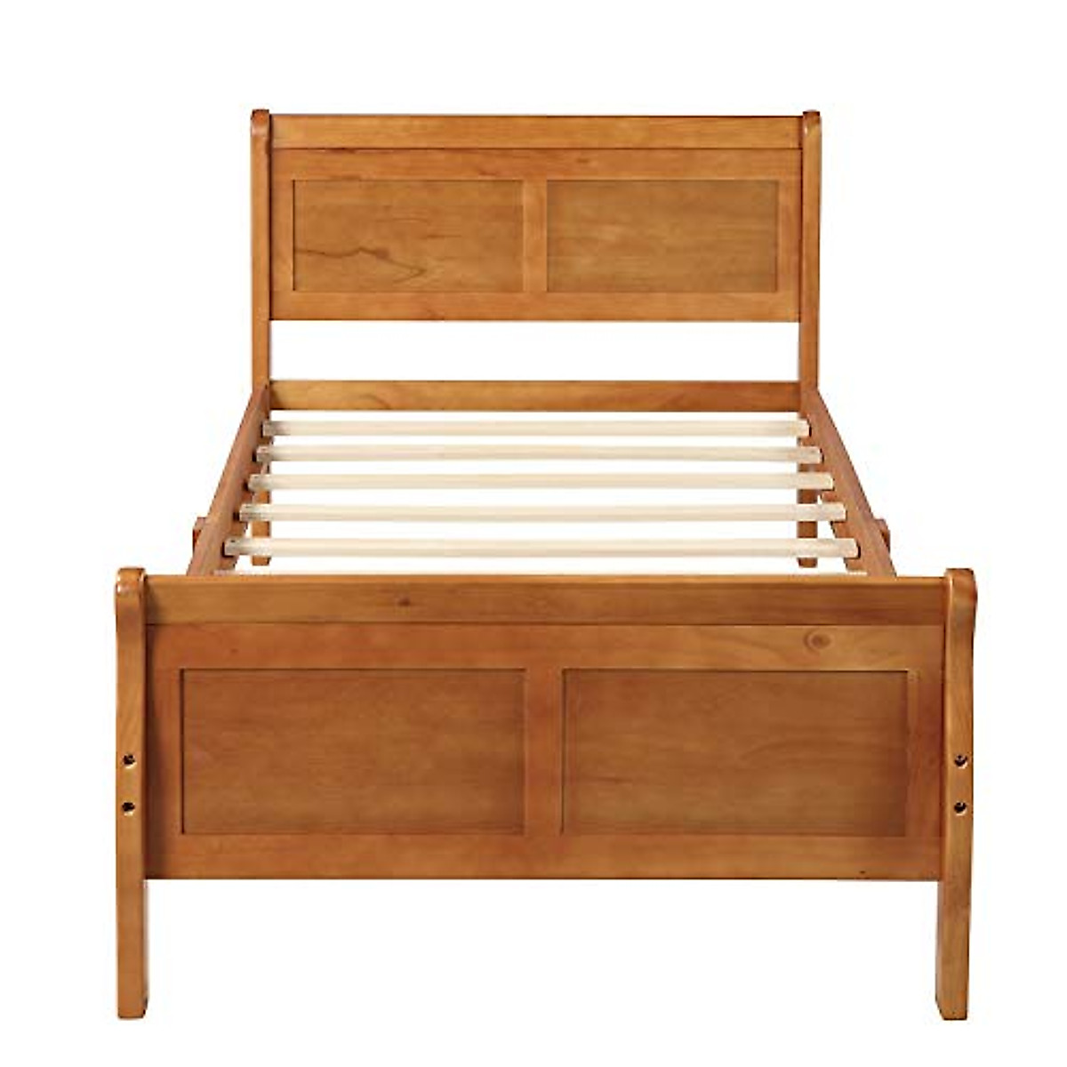 Harper & Bright Designs Wood Platform Bed Twin Bed Frame Mattress Foundation Sleigh Bed with Headboard/Footboard/Wood Slat Support - Oak