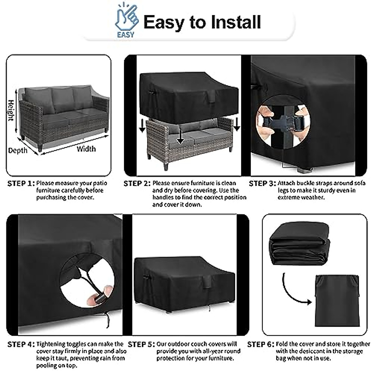 OutdoorLines Outdoor Waterproof Patio 3-Seater Couch Cover - UV Resistant Patio Sofa Furniture Covers Weatherproof Heavy Duty Glider Covers for Outdoor Furniture, 76Wx32.5Dx33H Inches, Black