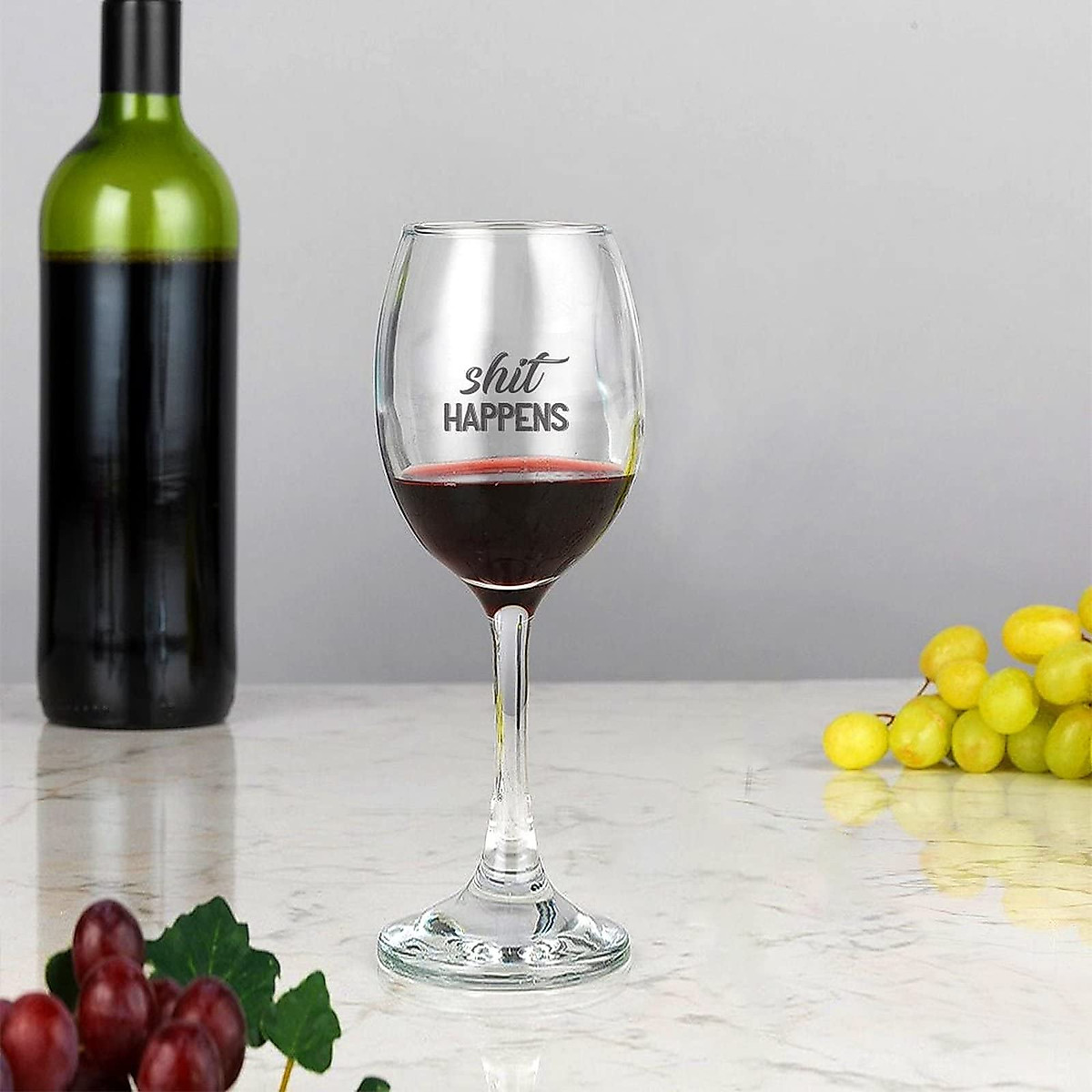 Funlucy Shit Happens Red Wine Glass Engraved Wine Glasses Suitable for Outdoor Picnics, Weddings, Travel, Parties, 11 OZ