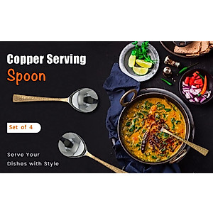 VAKRATUNDA KITCHENWARES Set of 4 Serving Spoon with Hammer Copper Handle, Spoons for Dinnerware Serve ware, Non-Slip Serving Tools for Modern Kitchen, Serving Spoons for Home, 8”