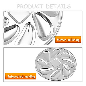 UOIENRT 3 Pack Oyster Plate, Stainless Steel 8 Slots Oyster Grill Pan with Center Slot Multi-Functional Grill Pan for Oysters and Scallop, Sauce and Lemon(Silver)