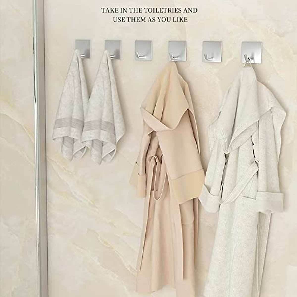 AIBEIERR Multifunctional Hook Kitchen Hook Adhesive Hooks Heavy Duty Stick on Wall Hooks Towel Hooks Door Hooks Waterproof Stainless Steel Clothes Bathroom (Silver-6pack)