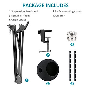 Snowball iCE Mic Boom Arm Stand with Pop Filter, Compatible with Blue Snowball Ice USB Microphone with Cable Sleeve by SUNMON