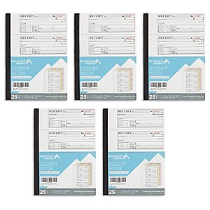 Blue Summit Supplies Triplicate Receipt Book, 100 per Book, 500 Total, 5 Pack, 3 Part Carbonless Payment Receipt Books for Money, Rent, or Cash with White/Yellow/Pink Copies, 11 x 7.5 inch,