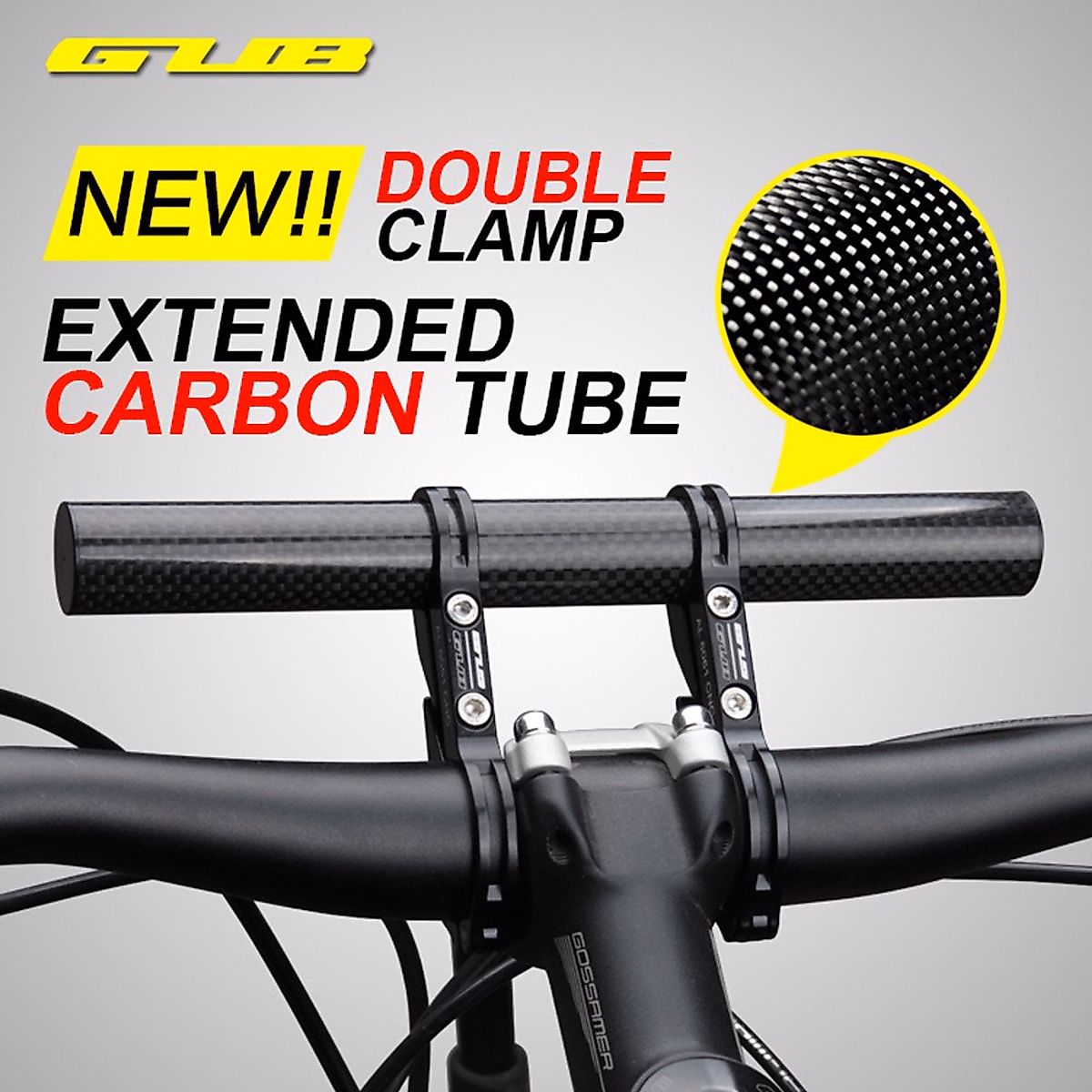 GUB 31.8MM Double Clamp Carbon Fiber Super Long Bike Bicycle Handlebar Extender Extension Light Lamp Computer Phone Mount Bracket Stand Holder