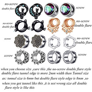 TIANCI FBYJS 8 Pairs Stainless Steel Zircon Ear Tunnels Expander Plugs Stretcher 00g Gauges For Women Black Silver Cat on The Moon (10mm=00g)