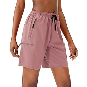 SANTINY Women's Hiking Cargo Shorts Quick Dry Lightweight Summer Shorts for Women Travel Athletic Golf with Zipper Pockets(Dusty Pink_M)