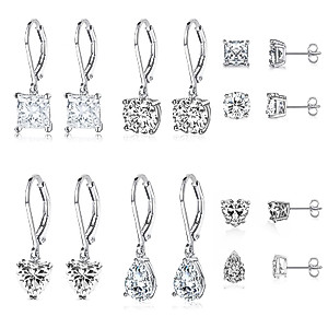 925 Sterling Silver Drop Earrings for Women Princess Teardrop 5A Cubic Zirconia Earrings Hypoallergenic Dangle Earrings for Wedding