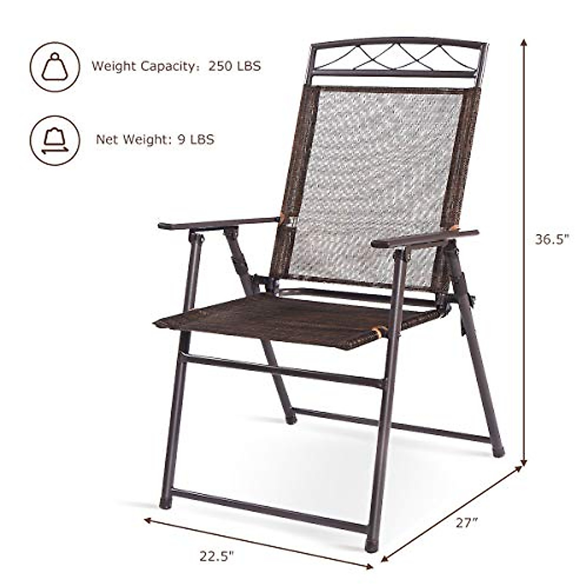 Safstar Patio Folding Chairs Set of 4, Portable Sling Chair for Backyard Poolside Balcony Lawn