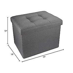 ALASDO Storage Ottoman Folding Rectangle Cube Coffee Table Multipurpose Foot Rest Short Children Sofa Stool Linen Fabric Ottomans Bench Foot Rest for Bedroom L17W13H13inches(Grey)