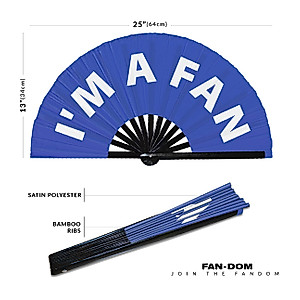 I'm a Fan Hand Fan Foldable Bamboo Circuit Hand Fan Funny Gag Slang Words Expressions Statement Gifts Festival Accessories Rave Handheld Circuit Event Fan Clack Fans (Blue)