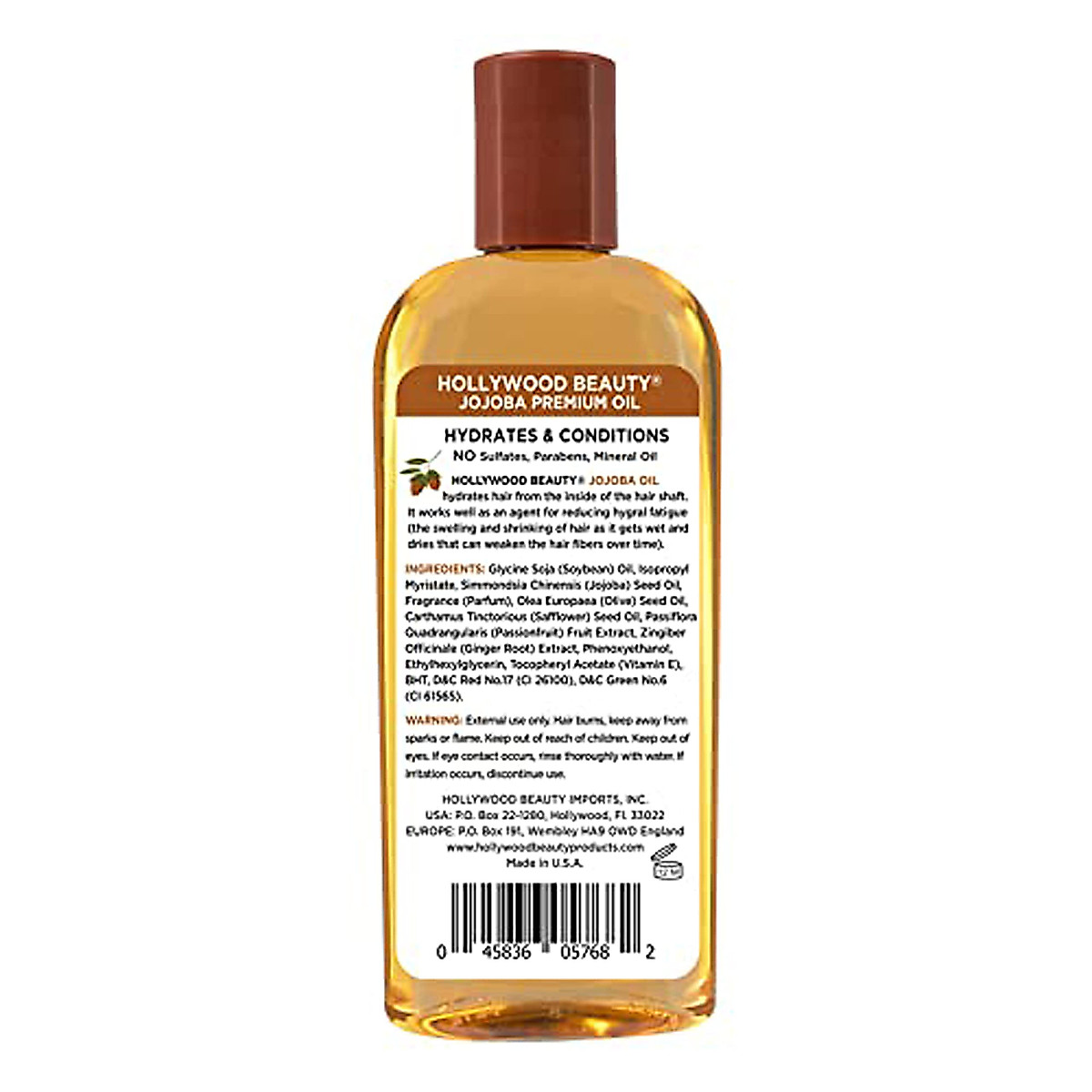 Hollywood Beauty Jojoba Hair Oil, 8oz Bottle, Light Non Greasy, Hydrates & Conditions Hair, Soothes scalp, Anti-Frizz fighter, Can be Used as a Hot Oil Treatment