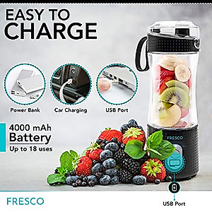 Portable Blender, Personal Size Blender for Shakes and Smoothies, Fruit Smoothie Blender, Milkshake – Juicer Mini Blender 4000 mAh USB Rechargeable with 6 Blades, Handheld use in Sports, Travel, Gym