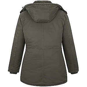Soularge Women's Winter Plus Size Thickened Cotton Coat with Detachable Hood(Olive,3X)