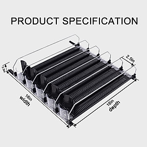 Soda Can Drink Organizer for Fridge, Self Pushing Drink Organizer for Refrigerator Width Adjustable Beverage Pusher Glide Beer Pop Can Water Bottle Storage for Pantry, Kitchen-Black, 5 Row