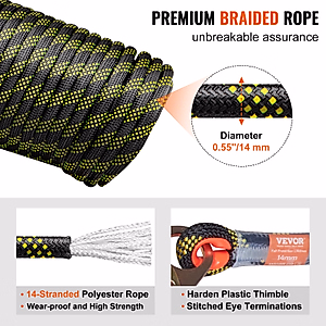 VEVOR Climbing Rope, Fall Protection Safety Rope, 25 50 100 150ft Vertical Tree Stand safety Rope Line Kit Safety Harness for Roofing Work with Alloy Steel Rope Grab, Two Snap Hooks, Shock Absorber.