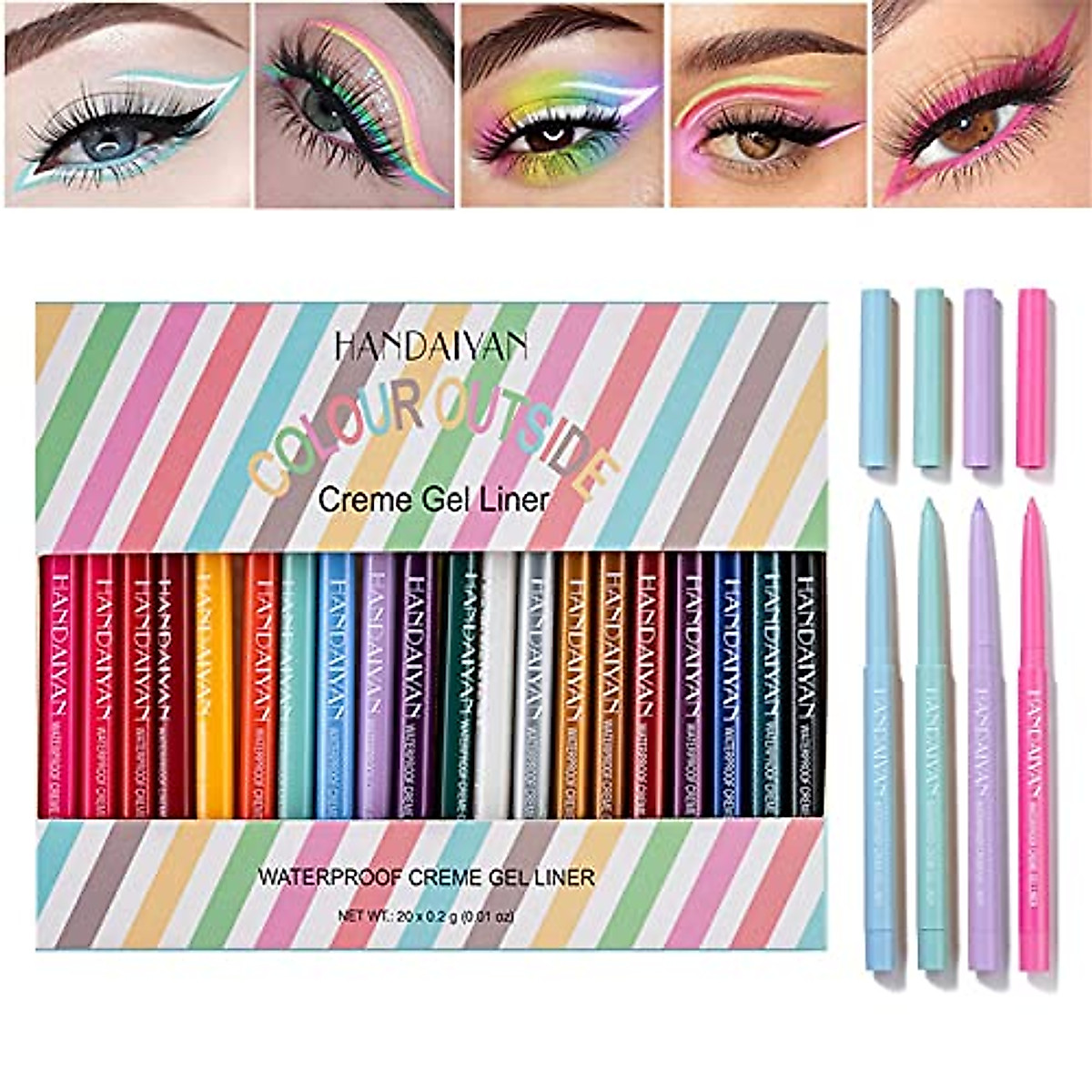 BONNIE CHOICE 20 PCS Colored Eyeliners Pencil Set, 20 Colors Waterproof Long Lasting Retractable Matte Colorful Eyeliner Milti-Functional Eyeliner Eyeshadow Pen Gifts for Women