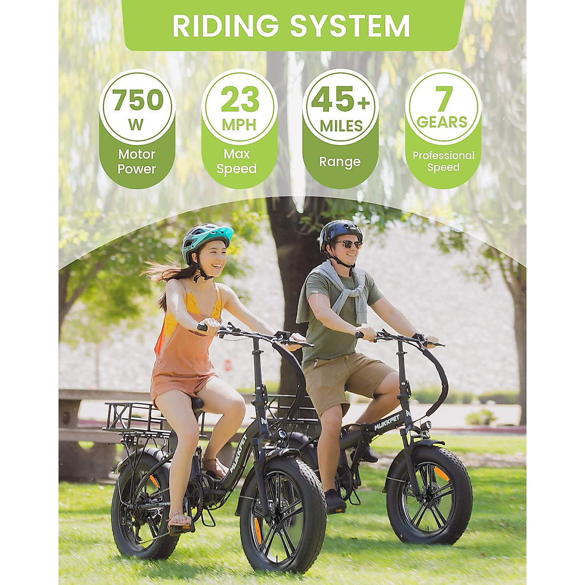 Mukkpet Electric Bike for Adults, Ebike, Foldable 20" x 4.0" Fat Tire Step-Thru Electric Bicycle for Men Women with Peak 750W Motor, 48V 13AH Removable Battery and Dual Shock Absorber